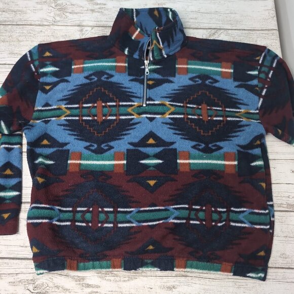 Shirts | Vtg System Adventure Mock Neck Aztec Print Fleece Pullover Men ...